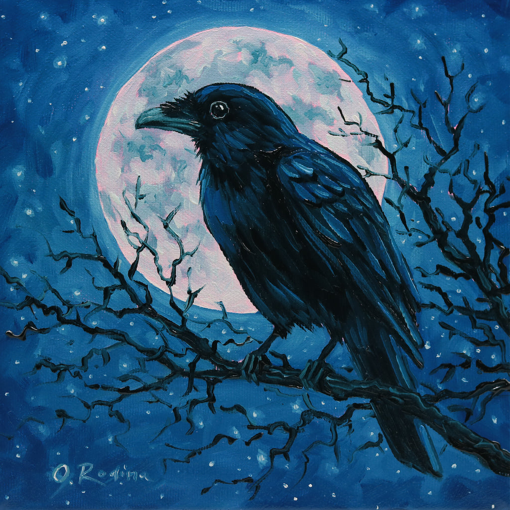 Raven and Moon- Print on Canvas - Olga Rodina - 12x12 – North End Gallery