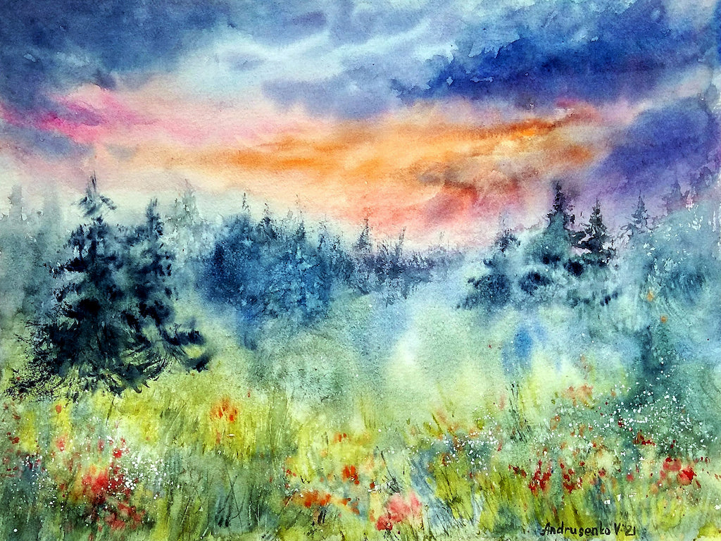 Sunset Forest Landscape - Print on Canvas - Viktoria Andrusenko - 18x2 ...
